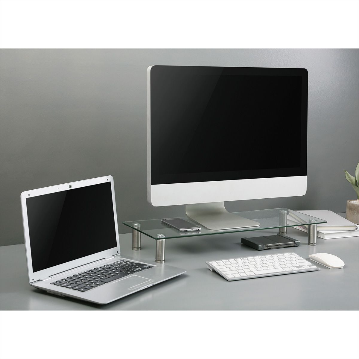 LCD Monitor Stand, Tempered Glass Surface Risers (Square) with ...