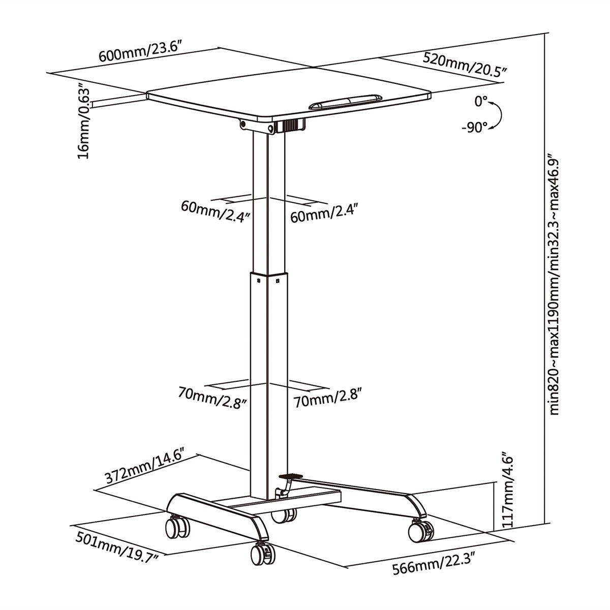 ROLINE PC Standing Workstation, height adjustable, tiltable, white ...