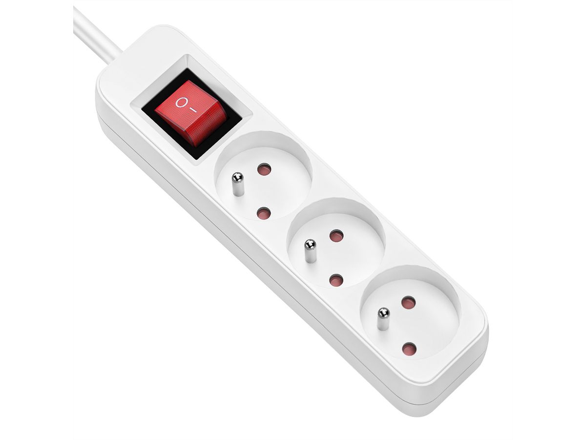 VALUE Power Strip, 3-way for France (UTE), with Switch, white, 1.5 m ...