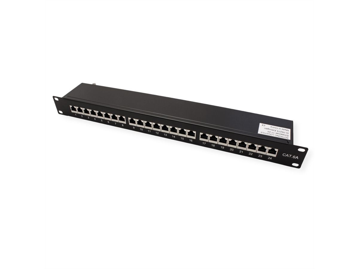 VALUE Cat.6A (Class EA) 19" Patch Panel, 24 Ports, shielded, black - SECOMP International AG