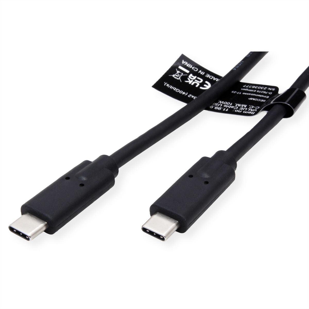 VALUE Cable USB4 Gen3x2, with Emark, C–C, M/M, 100W, black, 0.8 m ...