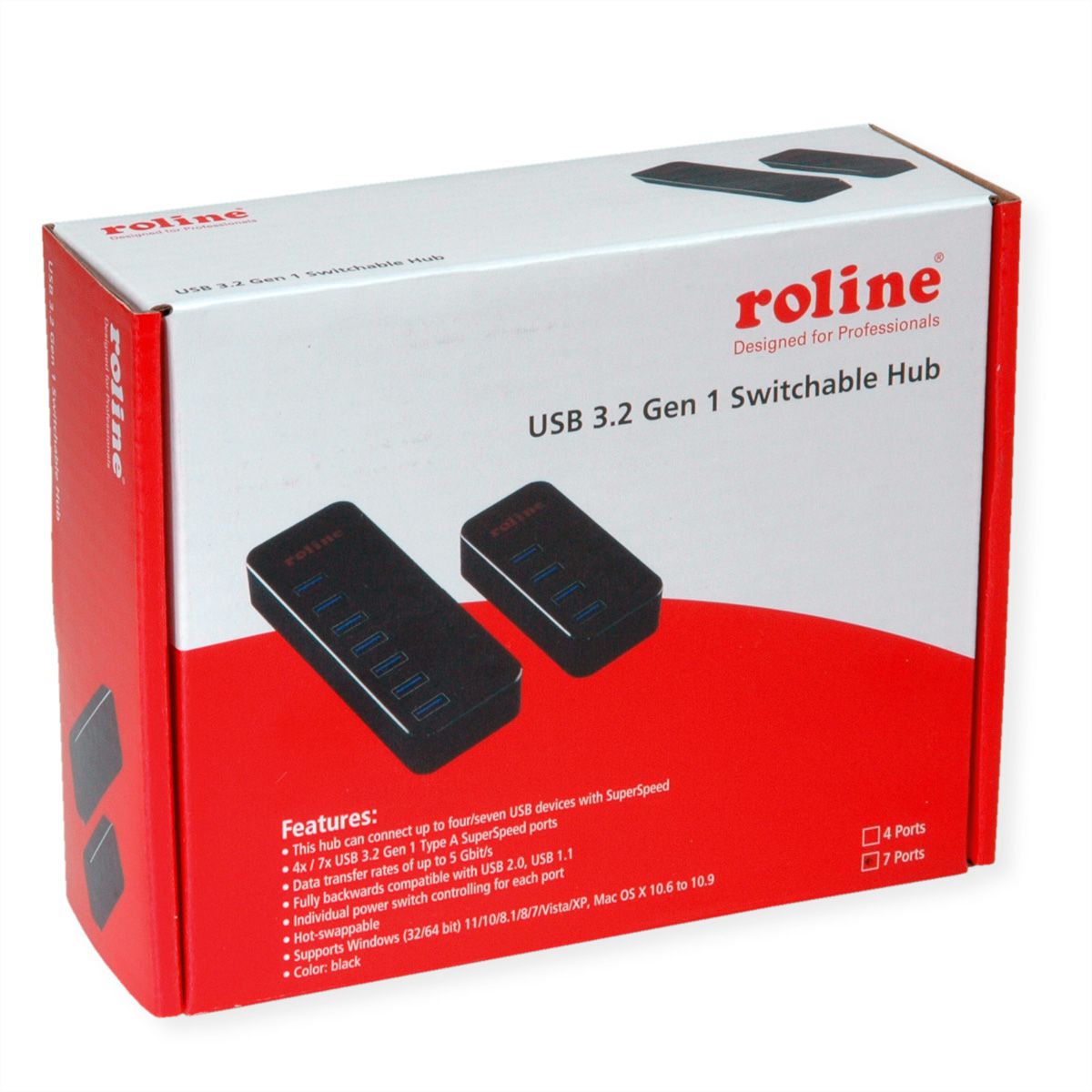 ROLINE USB 3.2 Gen 1 Hub, 7 Ports, switchable - SECOMP International AG